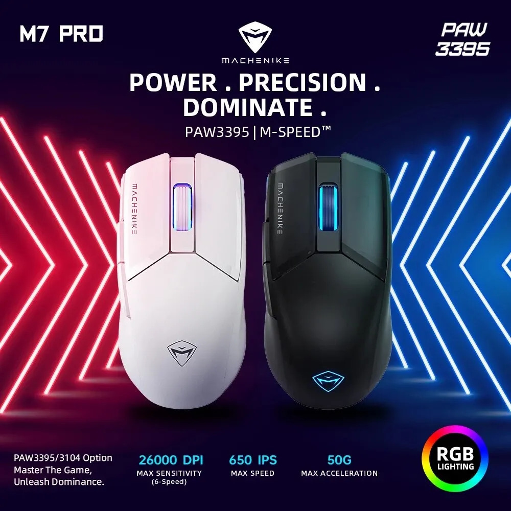 Machenike M7 Pro Gaming Mouse USB Wired 2.4GHz Wireless Mouse PAW3395 26000DPI 650IPS 7 Button ...