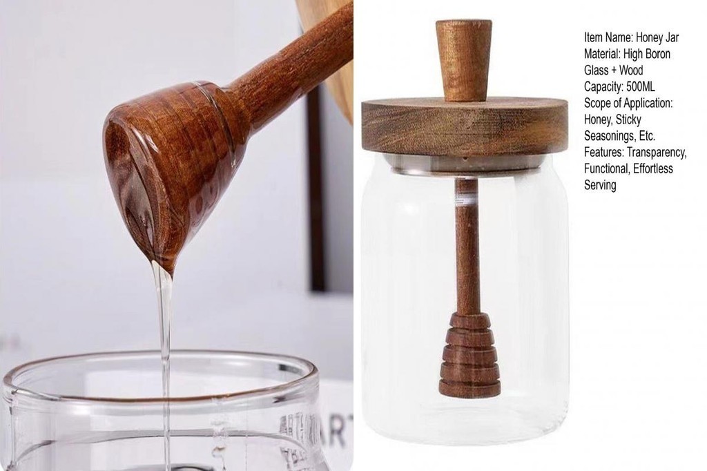 AMAR Durable Honey Storage Container 500ml Glass Honey Jar with Wooden ...