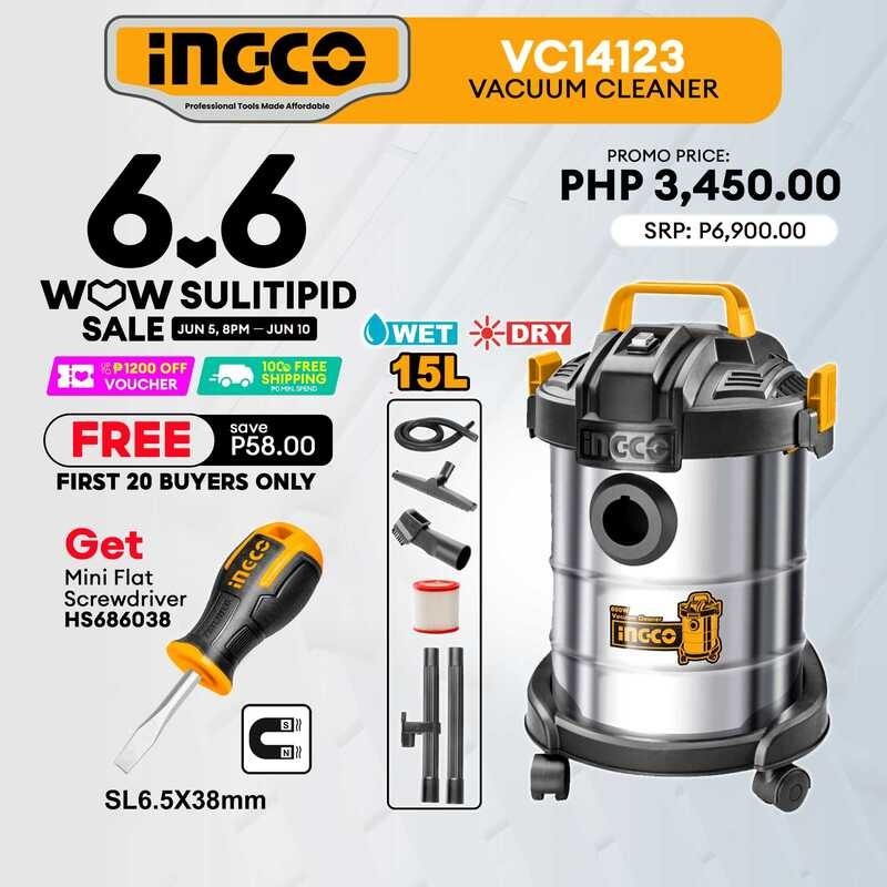 Ingco 800W Electric Vacuum Blower Cleaner 15L - 12L Para sa Wet and Dry ...