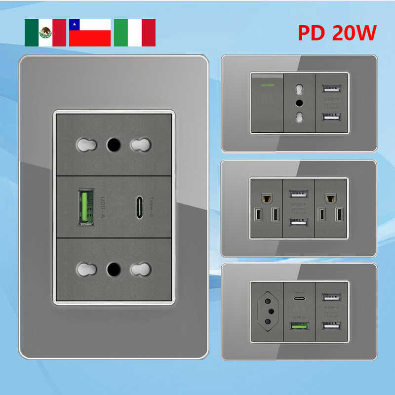 Na Italy Chile May Smart Type-C 20W Fast Charging Glass Wall Electric ...