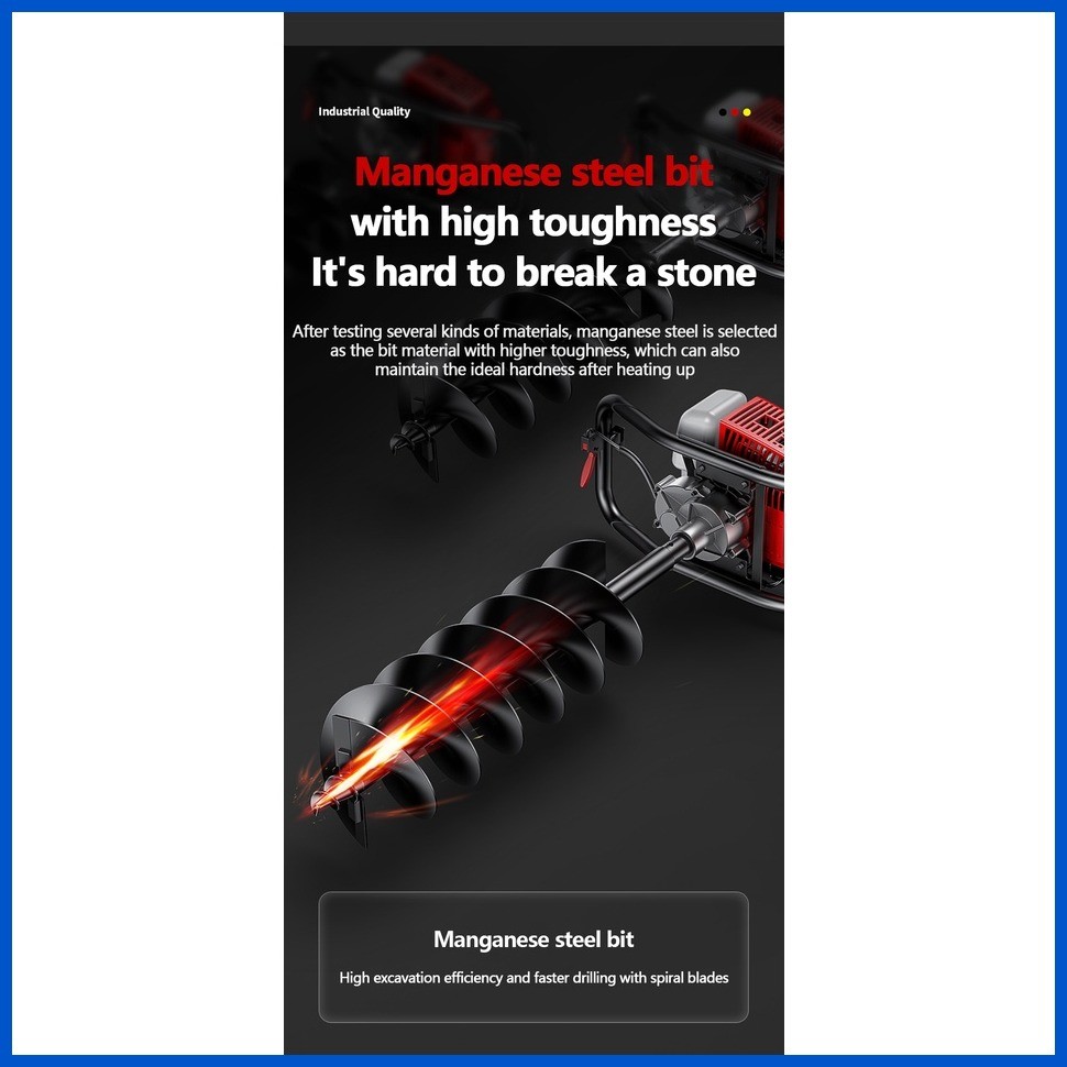 Gasoline Engine Earth Ground Auger Drill Machine 2 Stroke 4HP Post Hole ...