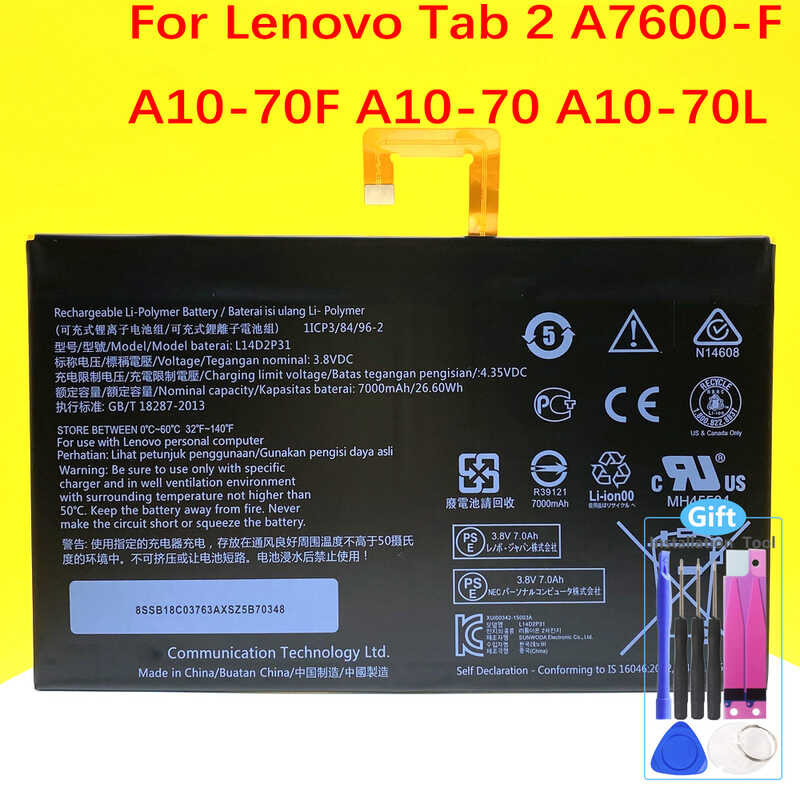 Bagong L14D2P31 Tablet Battery Para sa Lenovo Tab 2 A7600-F A10-70F Tab2 A10-70 A10-70L 6 ...