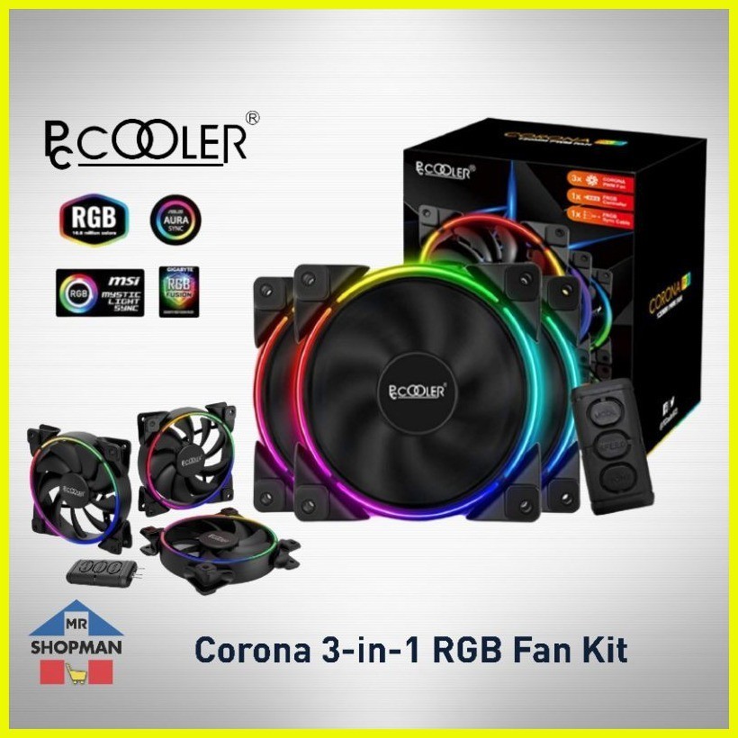∇ PCCOOLER Corona 3 in 1 Kit RGB Fan Pc Cooler / Add on Pcooler Fans ...