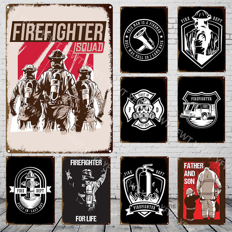 Fire Brigade Firefighter Fire Equipment Metal Sign Retro Wall Sign ...