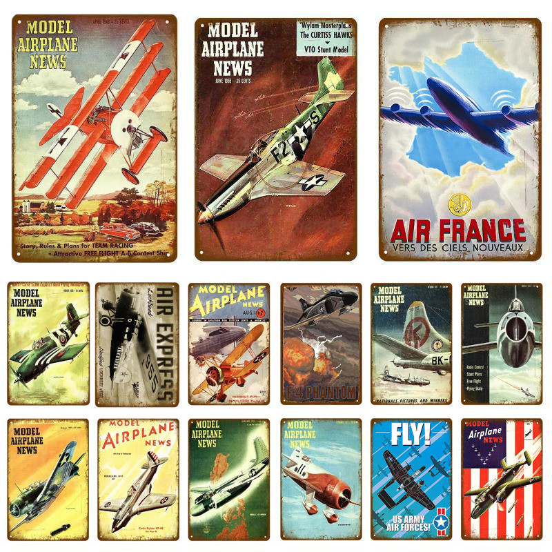 Vintage Airplane Metal Signs Fighter Jet Plane Posters Retro Aircraft ...