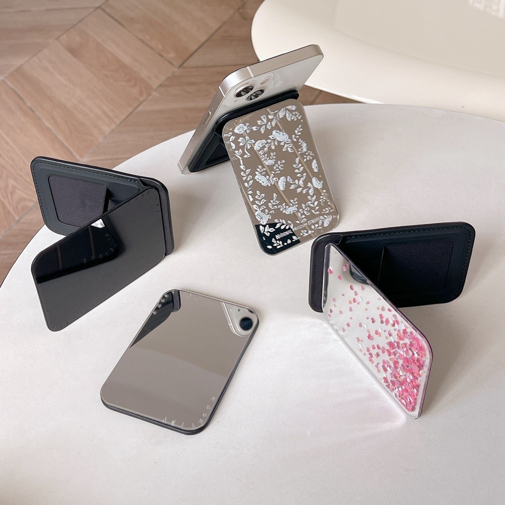 Magnetic Attraction Square Phone Stand with Card Holder Mirror Design ...