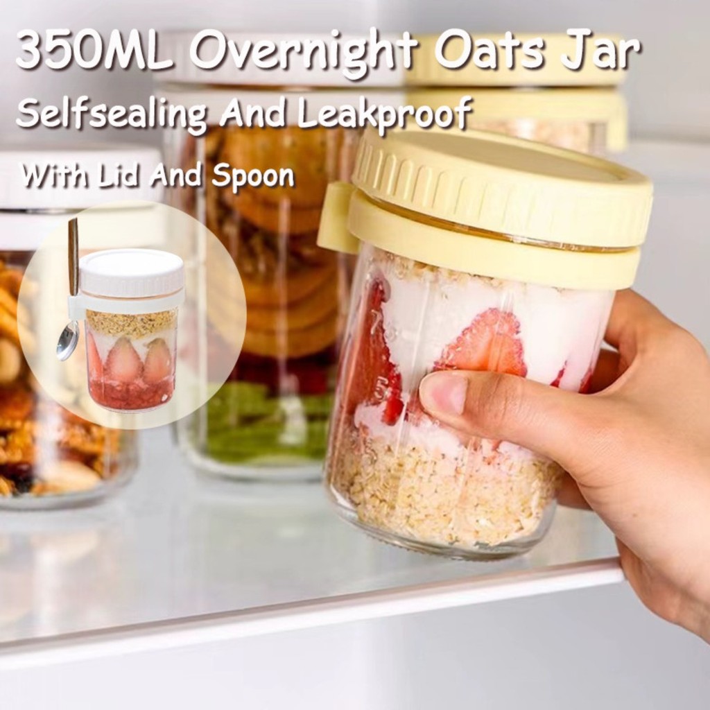 350ml 450ml Glass Oats Jars Reusable Overnight Oats Jars with Spoon Airtight Oatmeal Cup ...