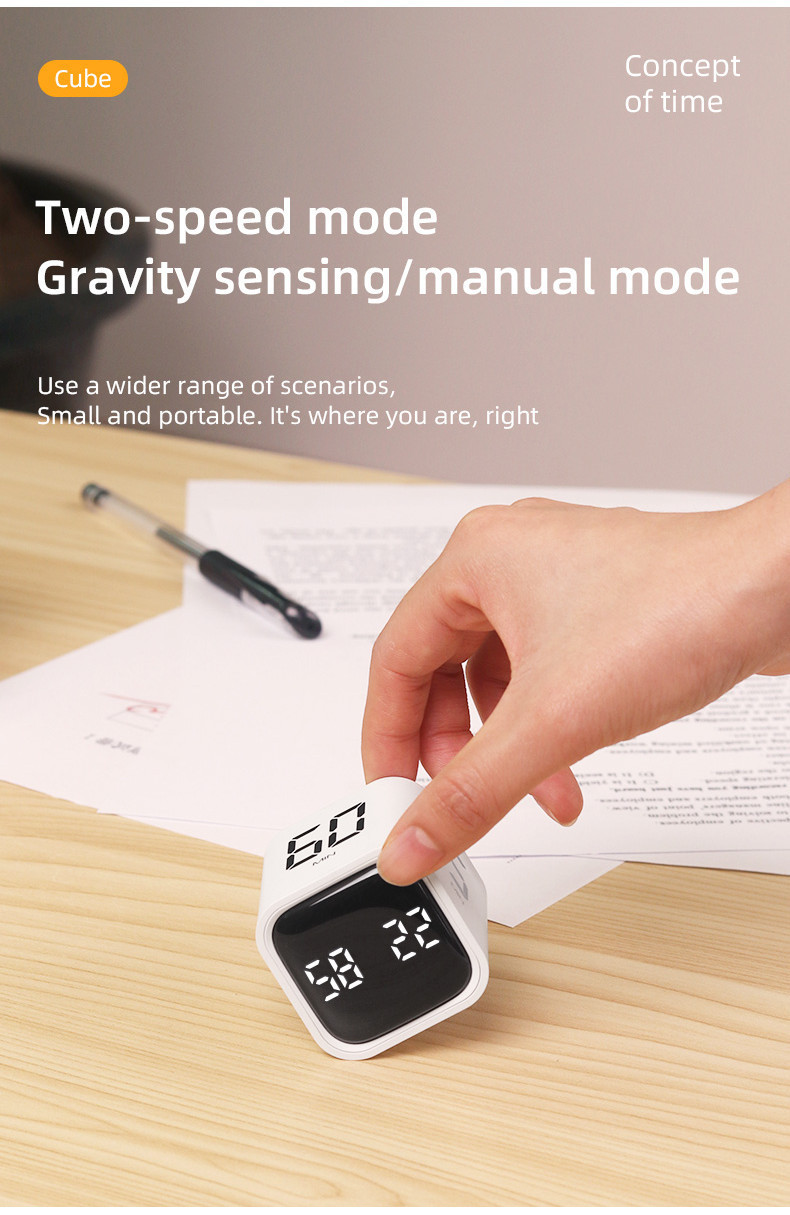 Digital Cube Timer Adjustable Sound & Vibration Rotation Kitchen Timer ...