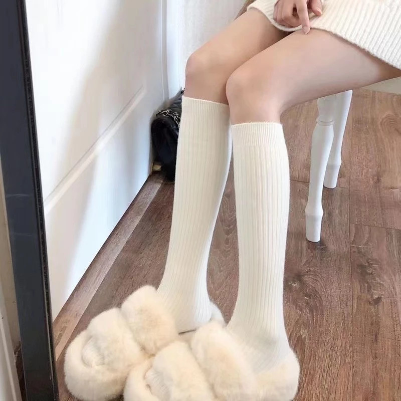 Women Long Socks, Casual Over Knee-High Knitted Calf Socks, Solid Wool ...