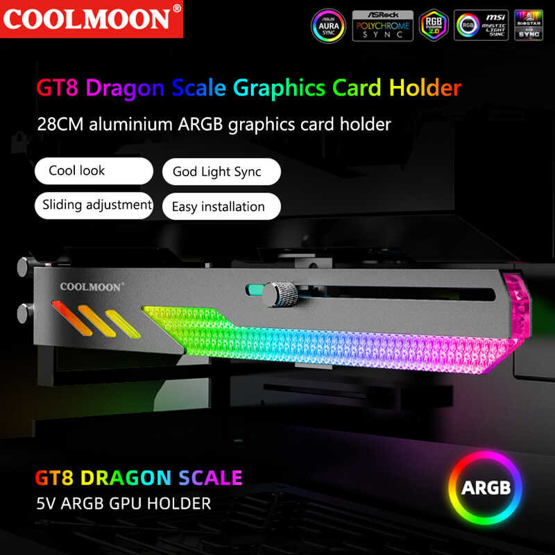 COOLMOON 9 Gt8 Graphics Bracket GPU Holder Desktop Computer Case 5V 3Pin ARGB Video Card Support ...