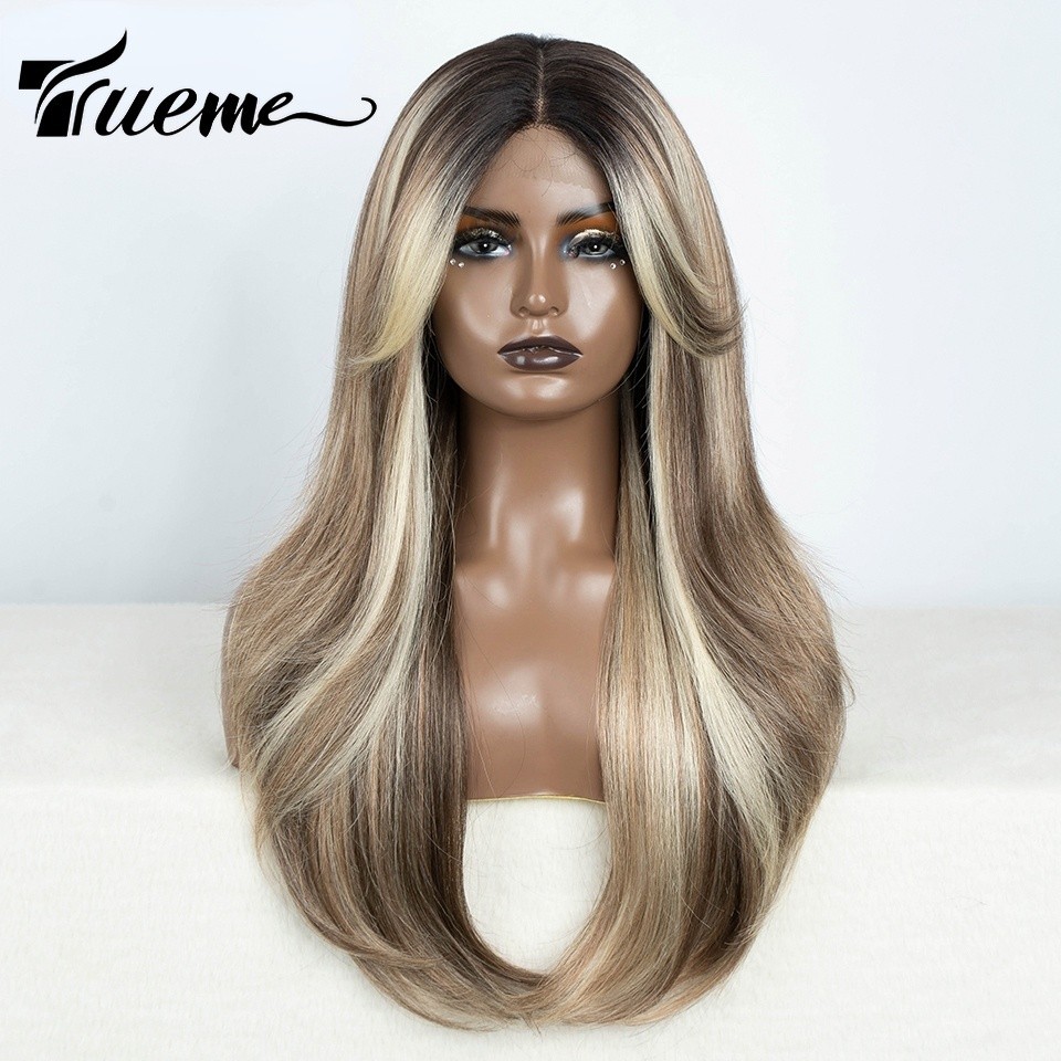 Trueme Synthetic Lace Frontal Wigs For Women 26 Inch Long Straight full ...