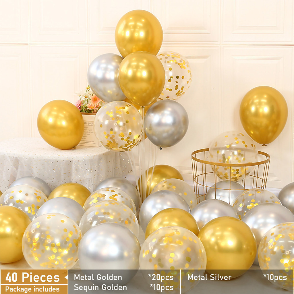 12 Inch Metallic Balloons Set Gold Sequin Latex Baloon For 18th ...