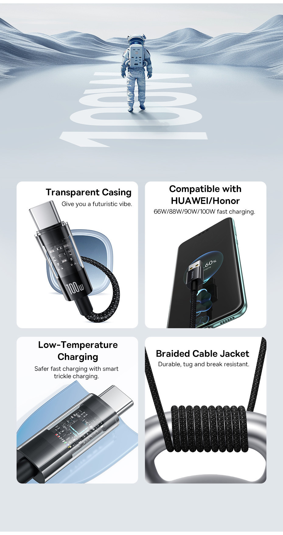 Baseus Gem Charging Cable USB to Type-C 100W Fast Charging Data Cable ...