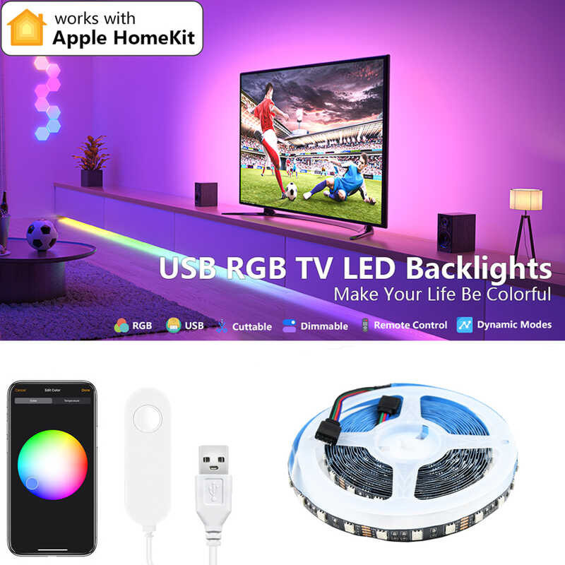APP Apple Homekit USB 5050 RGB Lights Strip Dimmable Siri Voice Smart ...