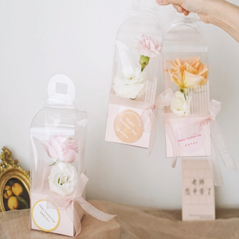 Transparent rose box, plastic flower shop packaging box | Shopee ...