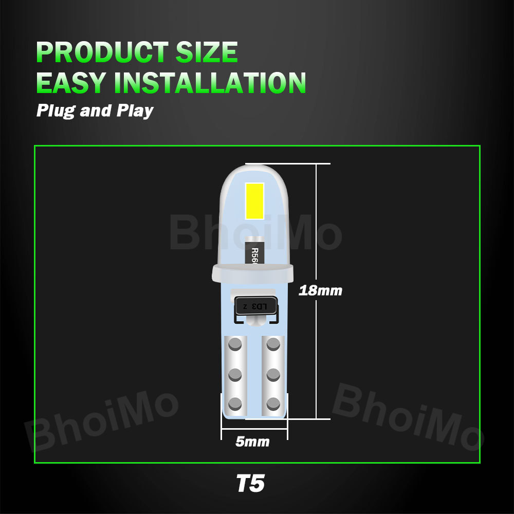 BhoiMo 5PCS T5 Led Car Meter Dashboard Lamp W3W 3014 2SMD 17 73 74 2721 Interior Cluster Gauge ...