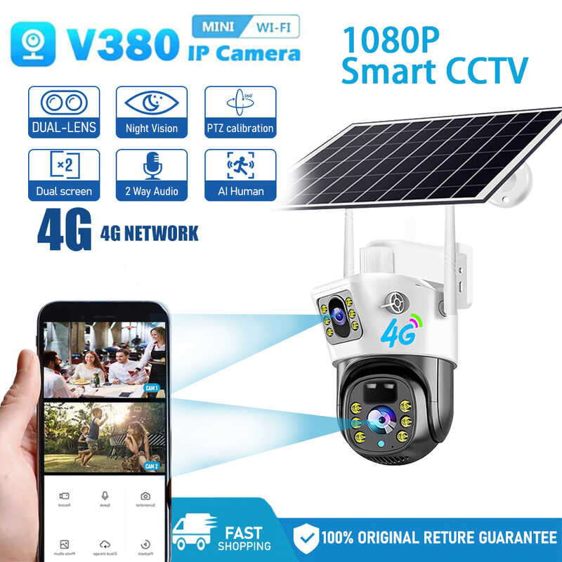 V380 PRO 8MP Dual Lens 4G/WIFI Solar Wifi Camera Wireless PTZ IP ...