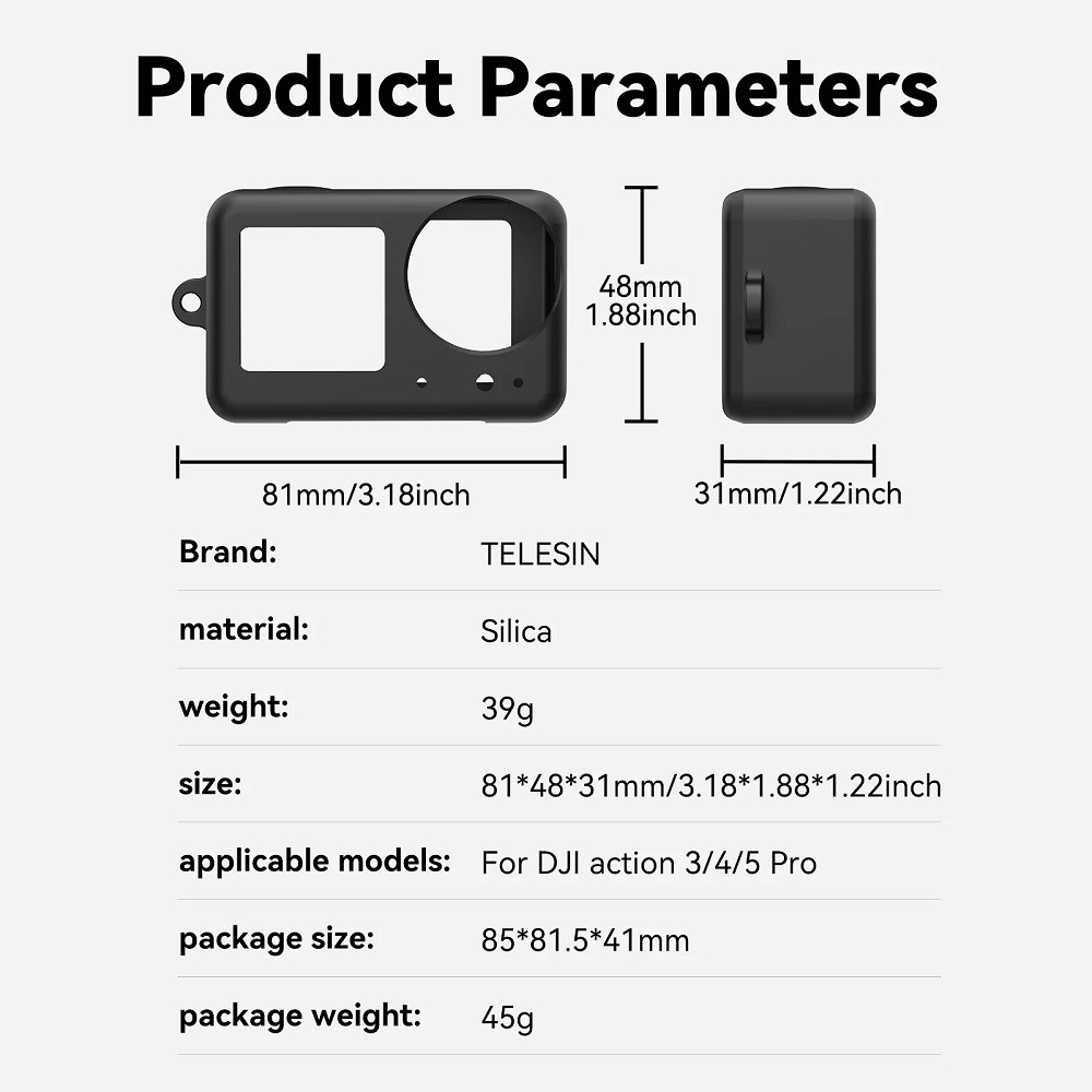 TELESIN Silicone Protection Cover Case w/ Lens Cap DJI Osmo Action 5 ...
