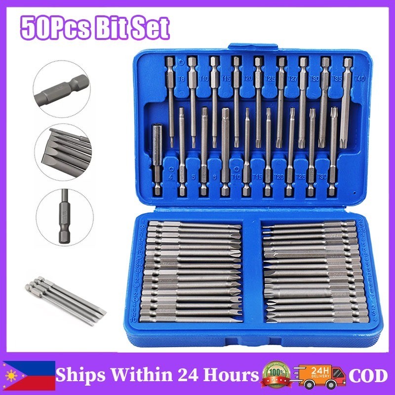 50pc 75mm Extra Long Screwdriver Bit Set Security Screwdriver Bits Torx Star Hex Bit Set ...