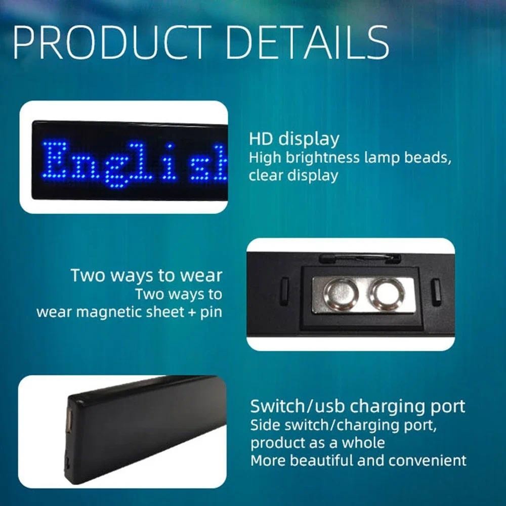 Multilingual LED Digital Badge USB Rechargeable Bluetooth APP Control ...