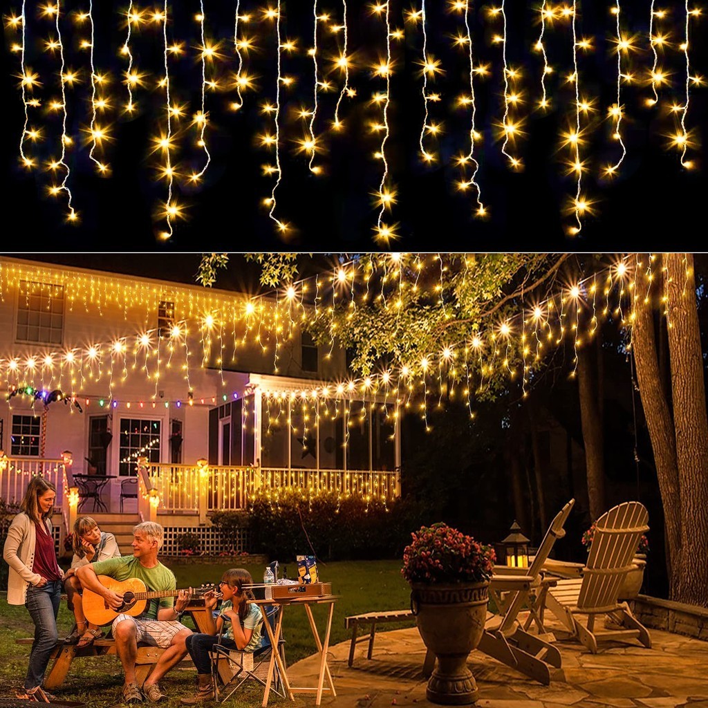 200LED Solar Icicle Lights Outdoor Decorations Connectable Christmas ...