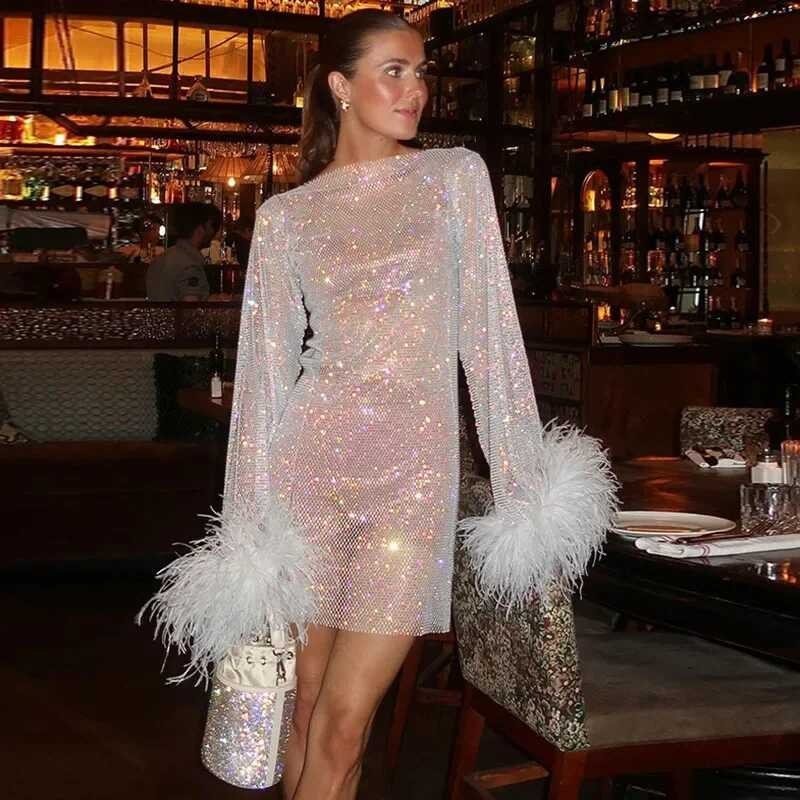 Cover Up Glitter Party Birthday For Women Clothing See-Through Long ...