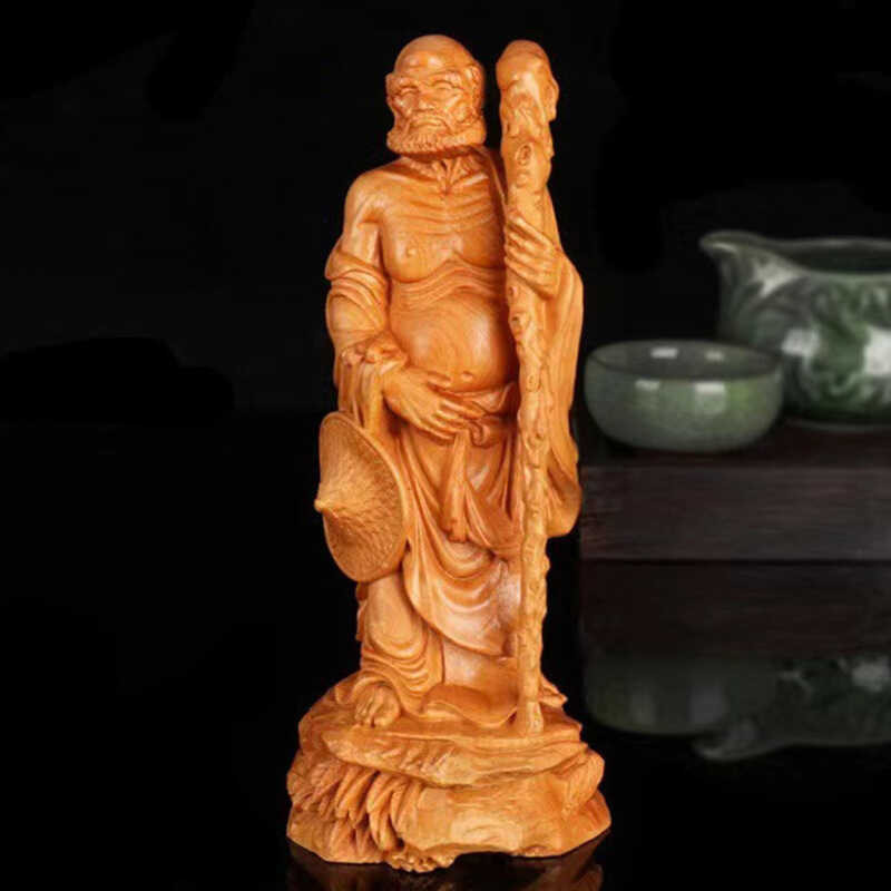 Cypress Zen Cliff Cane Buddha Statue Ornament Dharma Ancestor Solid ...
