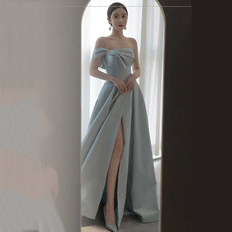 Dudu Pang For Night Light Blue Korean Split Long Birthday Party Evening ...