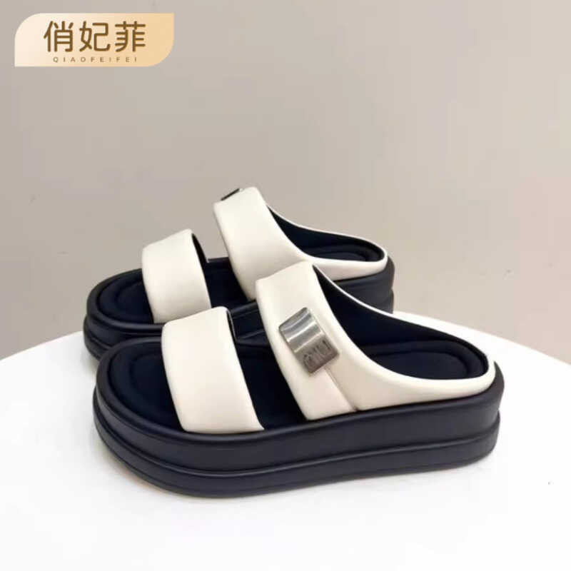6A Qiao Fei Fei~2024 New Versatile Matsutake Thick Sole One Word Drag ...