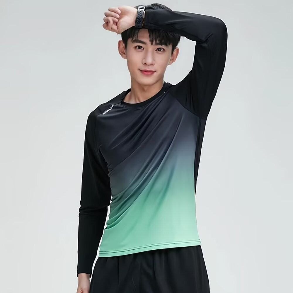 2025 Summer Men's Sports Long Sleeve Tshirts Quick-dry Breathable Gym T ...