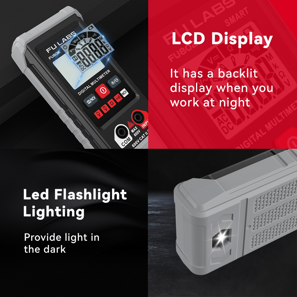 FU LABS Smart Mini Digital Multimeter 600V Auto Range Multimeter AC DC ...