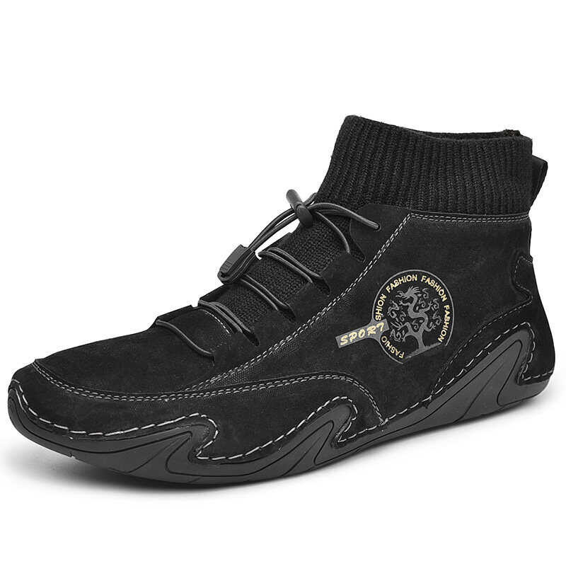 Lzam-Soft Sock Fly-Knit Ankle Boots Motorcycle Driving Shoes Suede ...