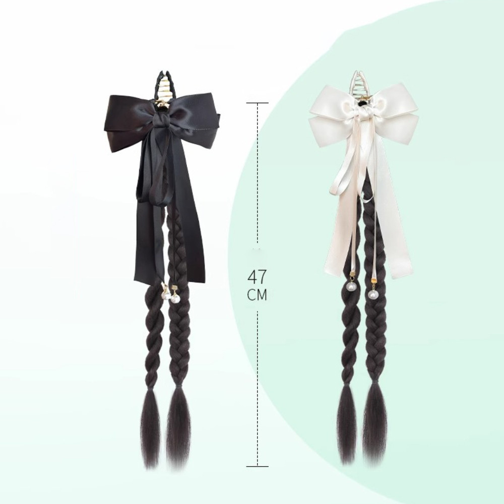 Natural Ribbon Bow Tassel Ponytail Grabber Wig Sweet Cool Girls Boxing ...