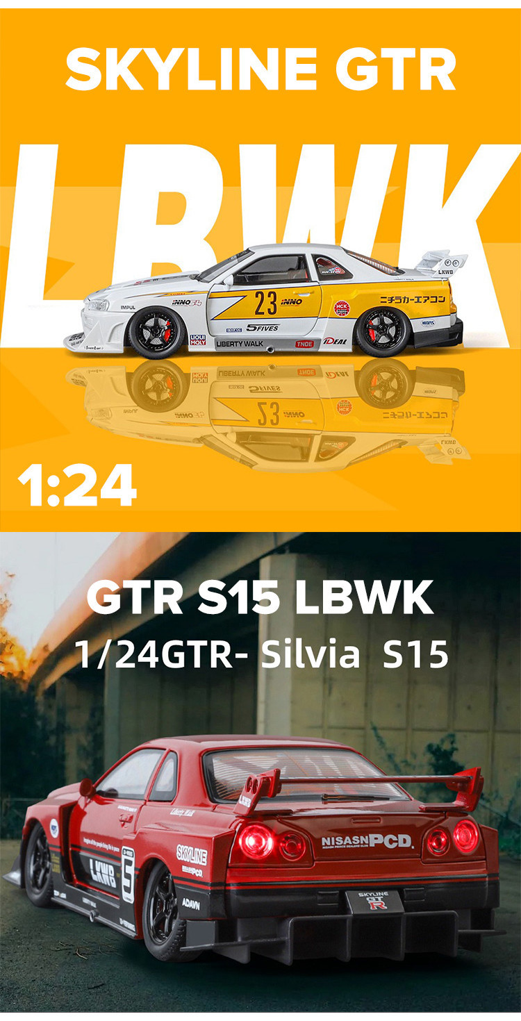 KLT 1:24 JDM Nissan GTR R34 Metal Alloy Toys Car Model Diecast Vehicle ...