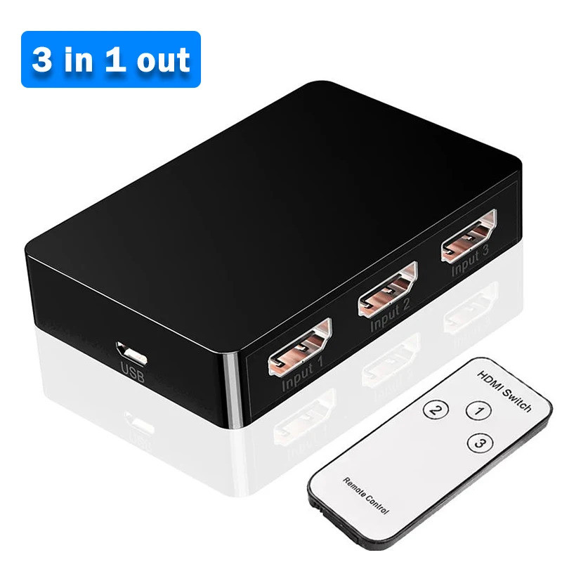 3x1 HDMI Switch 1080P 60Hz with IR Remote, DTS-HD/Dolby Atmos Support ...
