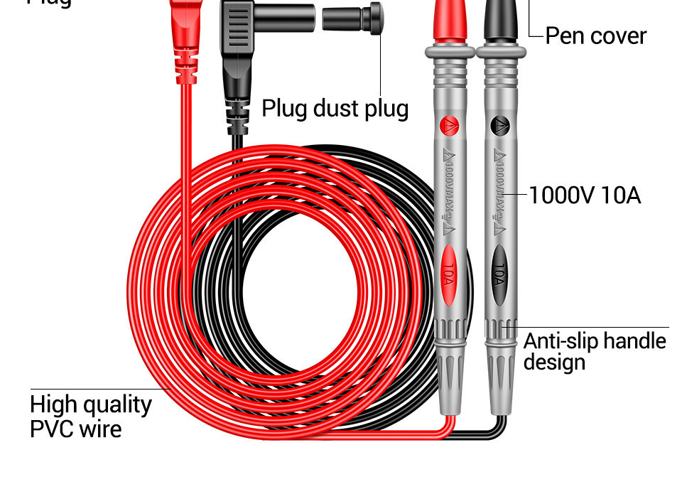 PT1005B 10A 1000V Digital Multimeter Probe Universal Test Lead Needle ...