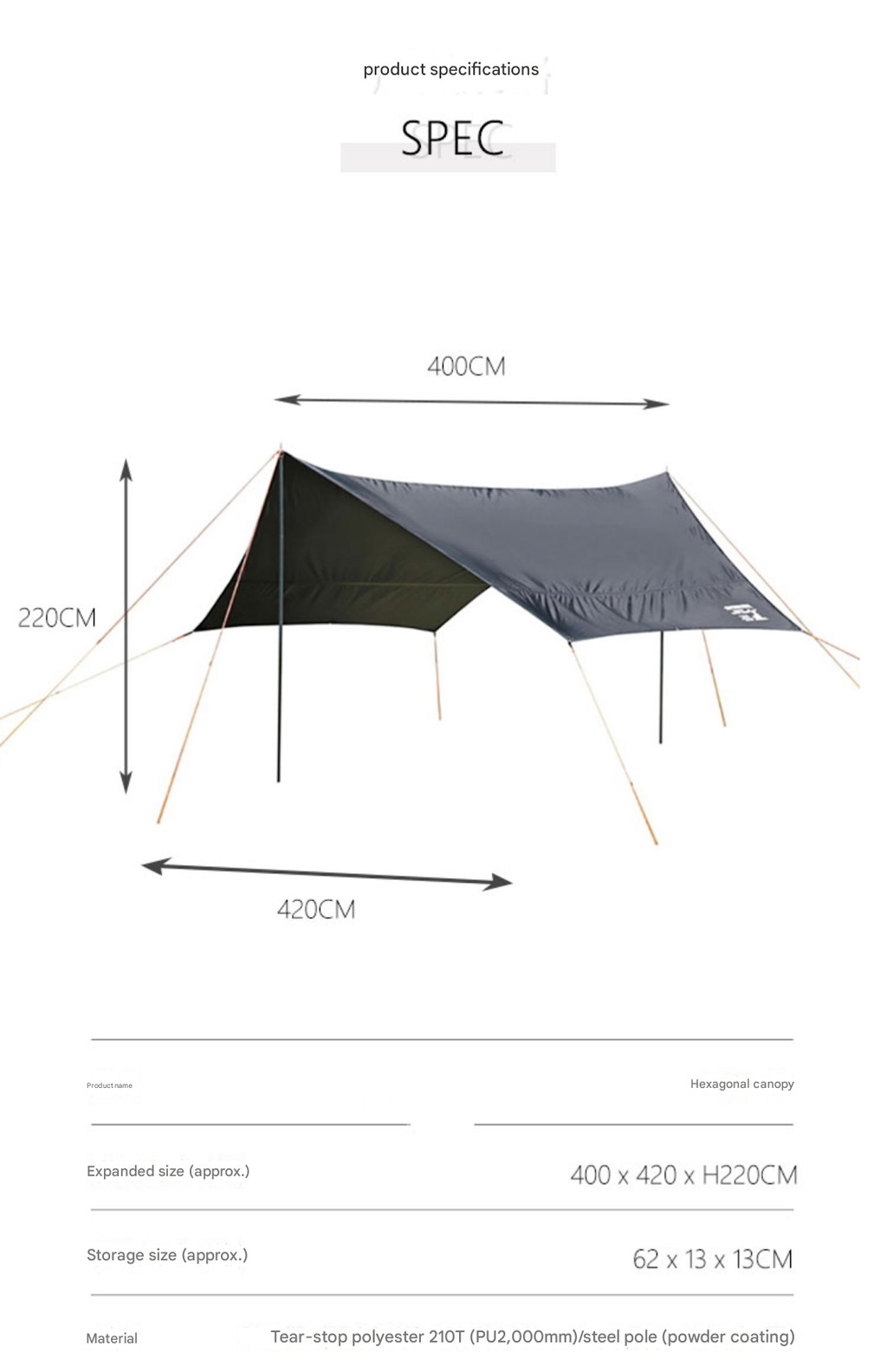 CAPTAIN STAG UA-1069/74/77 Hexagonal Canopy Multiple Setups 4-6 Persons ...