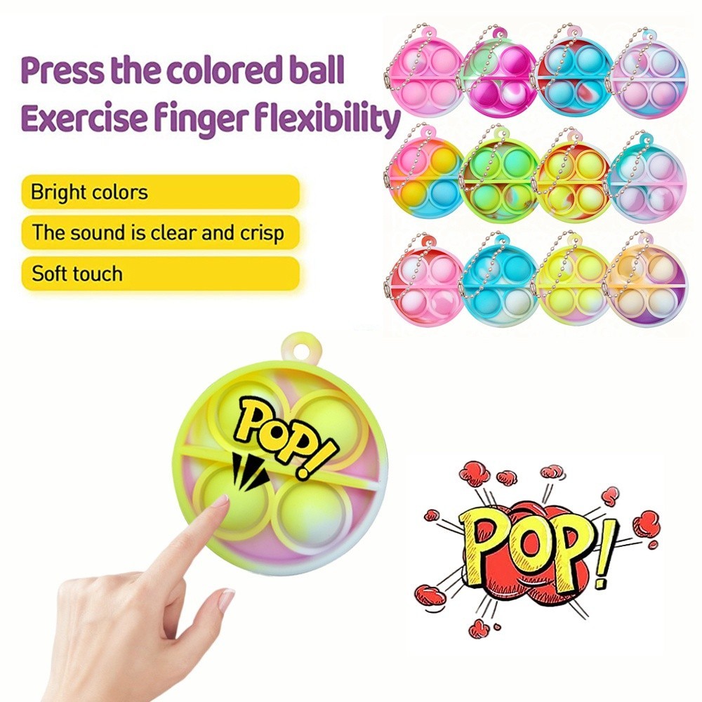 5pcs/set Silicone Mini Pop Fidget Toys with Keychain Finger Press ...