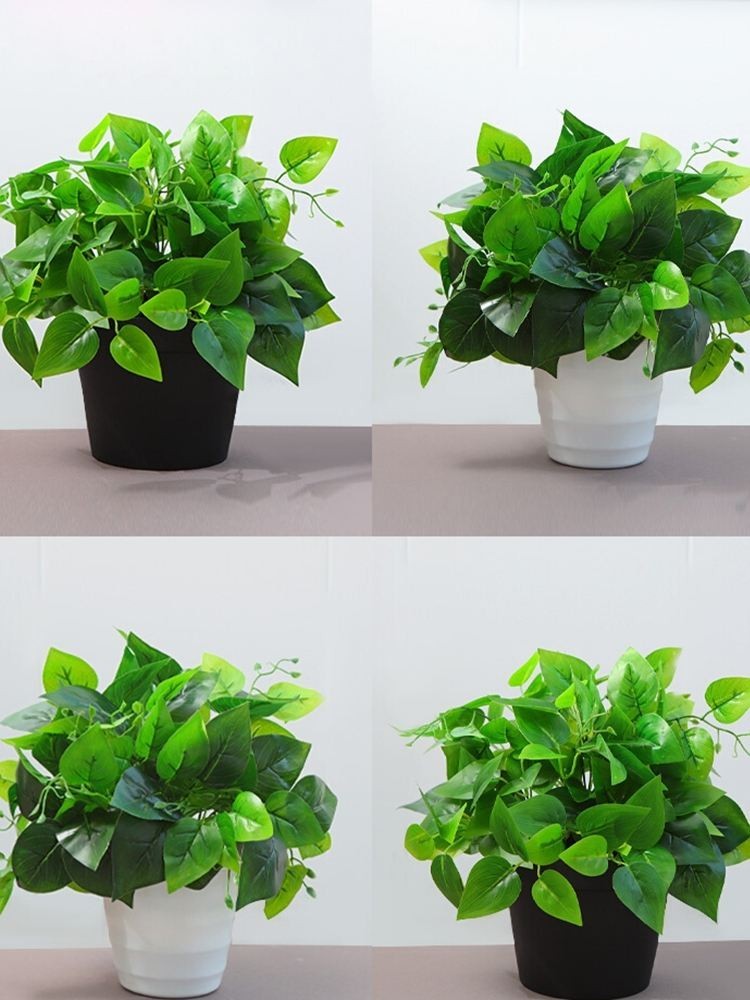 Simulated Potted Green Radish Leaves, Artificial Flowers, Plastic ...