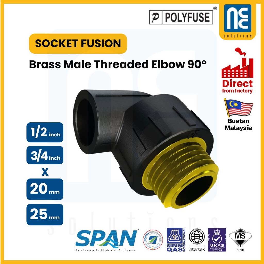 Polyfuse PE100 Socket Fusion Brass Male Elbow 90 | Shopee Philippines
