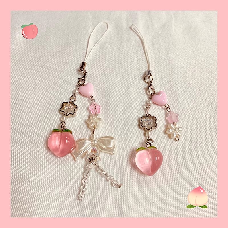 Pink Kawaii Y2K Peach Keychain Love Heart Keychain Phone Charms Cute ...