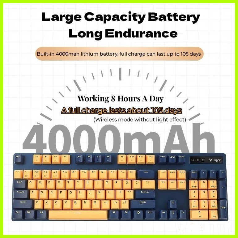 ∦ Rapoo V500 PRO Multi-Mode Wireless Mechanical Keyboard Bluetooth 5.0 Gaming Keyboards 104 Key ...