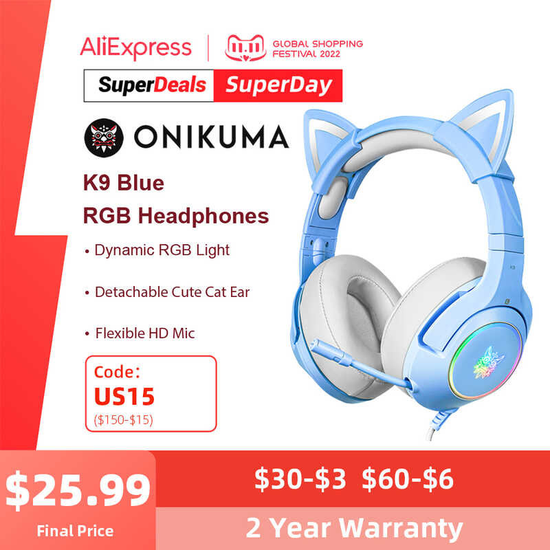 ONIKUMA K9 Blue Color Gaming Heads With Dynamic RGB Light Retractable ...