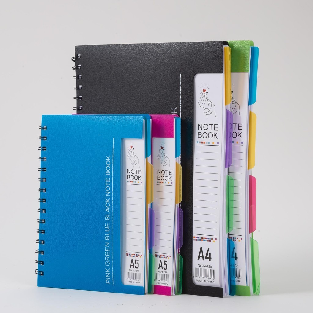 96 Sheets A5/A4 Spiral Notebook with Separator Page Waterproof Plastic ...