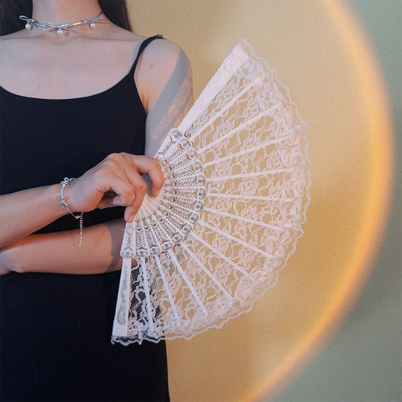Black White Lace Folding Fan - Summer Hand Shake Fan - Vintage Hand ...