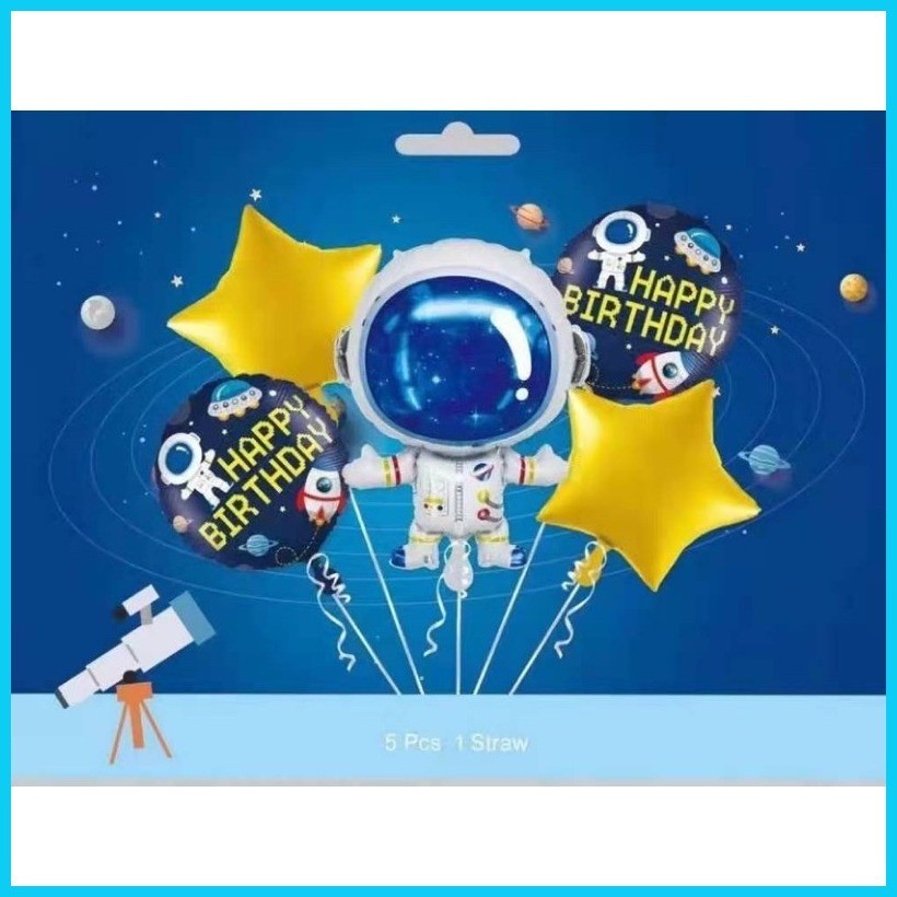 5in1 Cute Spaceship Astronaut Outerspace Theme Foil Mylar Balloon Set ...