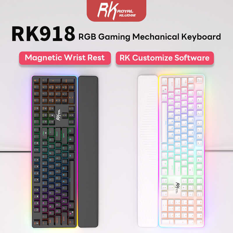 RK ROYAL KLUDGE RK918 Wired Mechanical 108 Keys 100% RGB Backlit Gaming ...