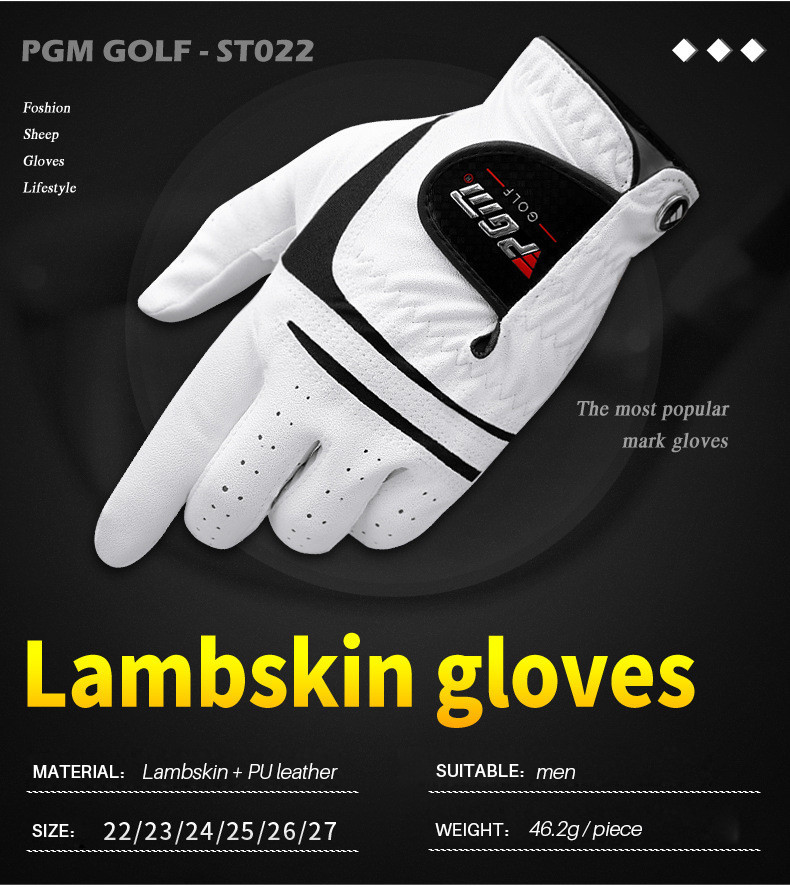 PGM Men Golf Gloves Breathable White Kid-lambskin Genuine Leather Sport Hand Glove Wear Single ...