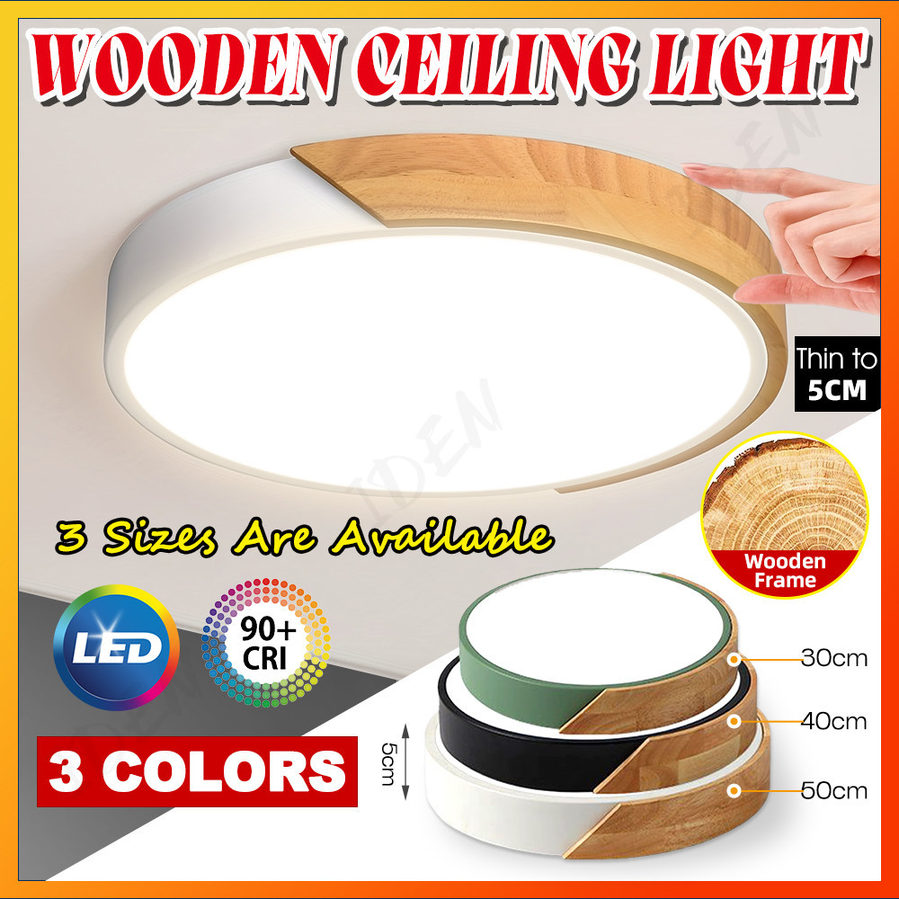 Tri color light LED wooden lamp Ultra thin modern chandelier ceiling ...