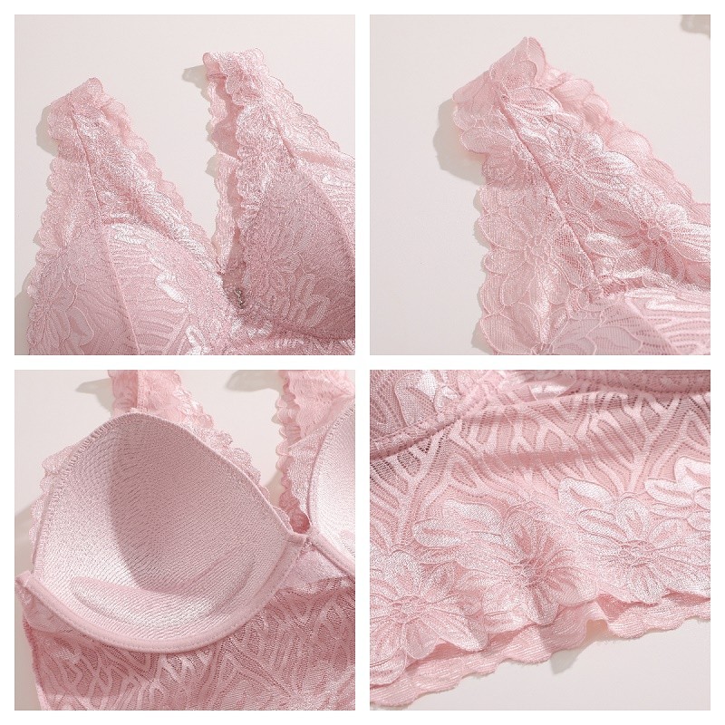 FINETOO Lace Bra With Wide Straps Gathered Underwear For Woman Solid ...